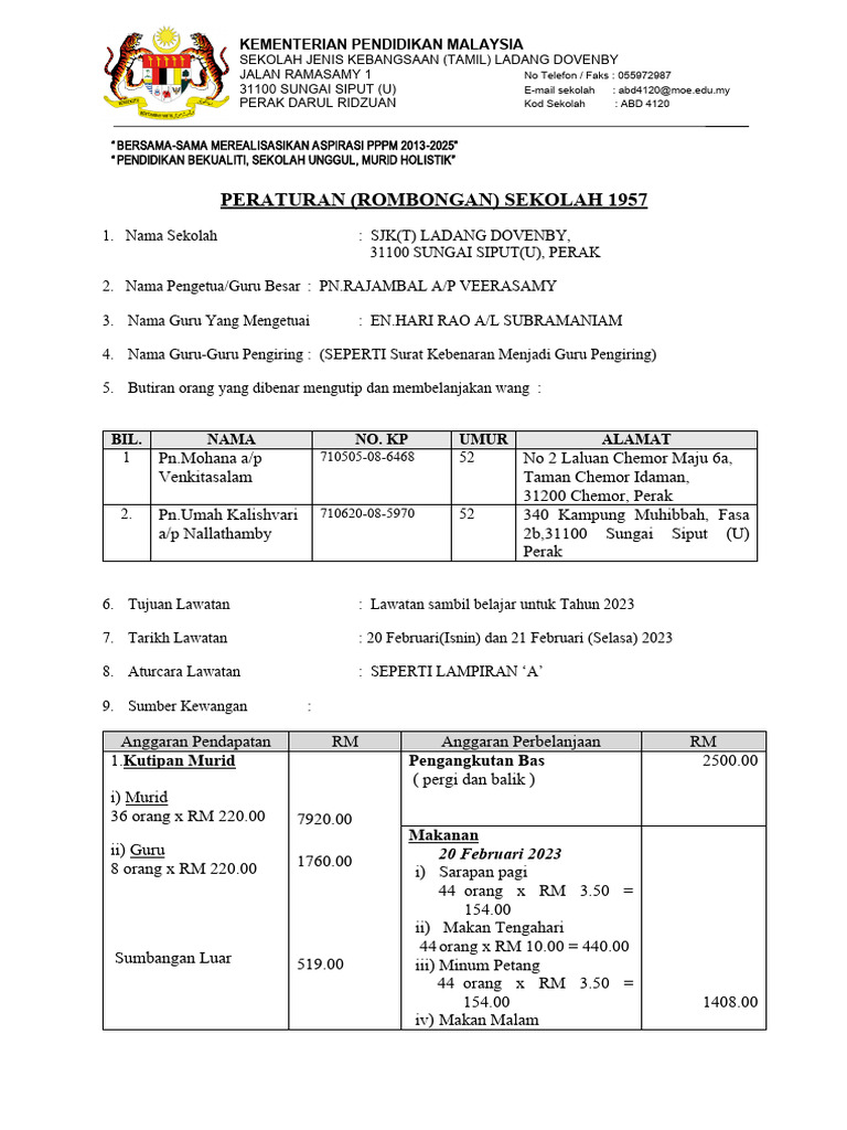 Contoh Borang Undang-Undang Lawatan Murid | PDF