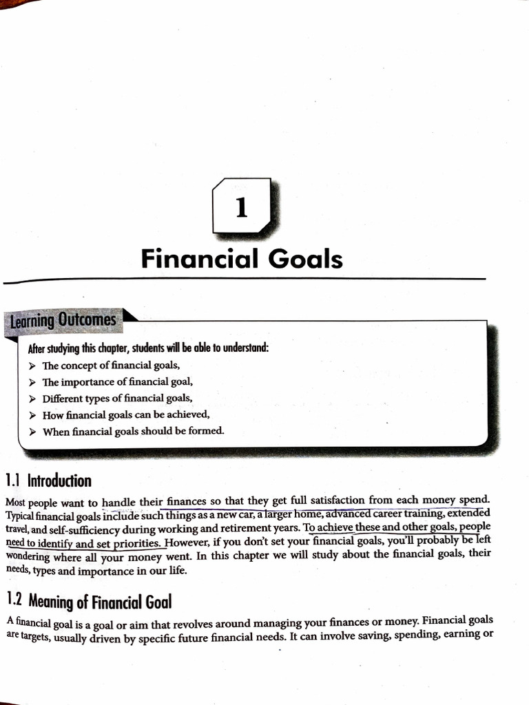 CH 1 Financial Goals | PDF | Goal | Budget