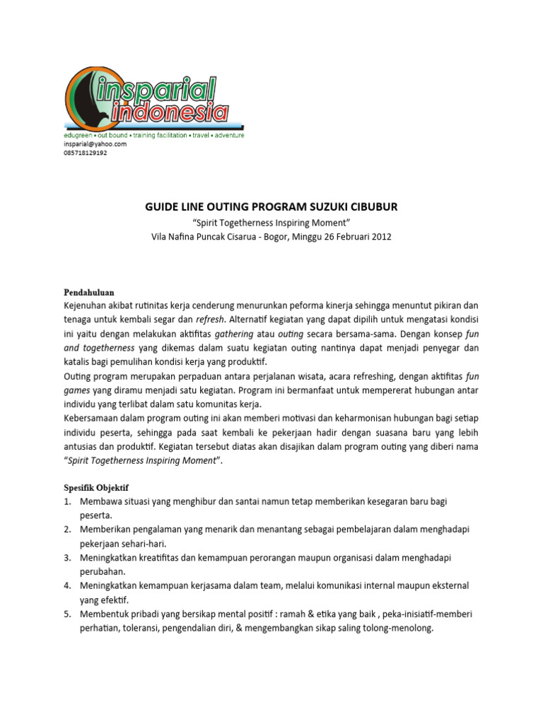 Program Outing Suzuki Cibubur 2012 | PDF