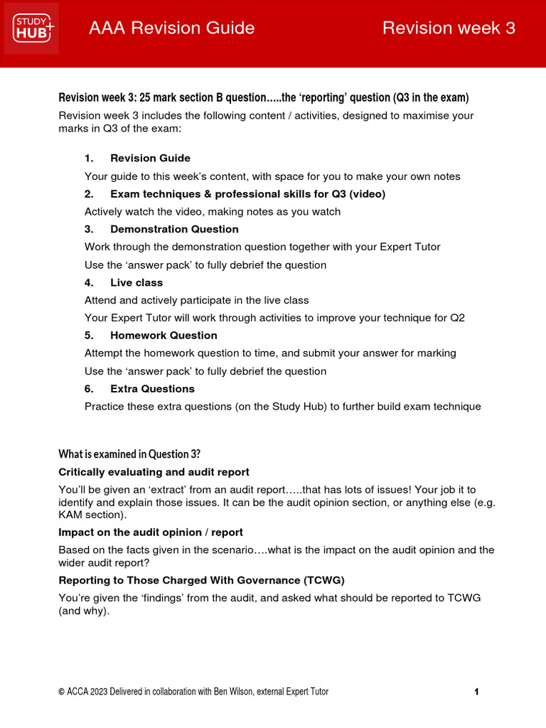 Revision Guide - AAA - RW3 | PDF | Auditor's Report