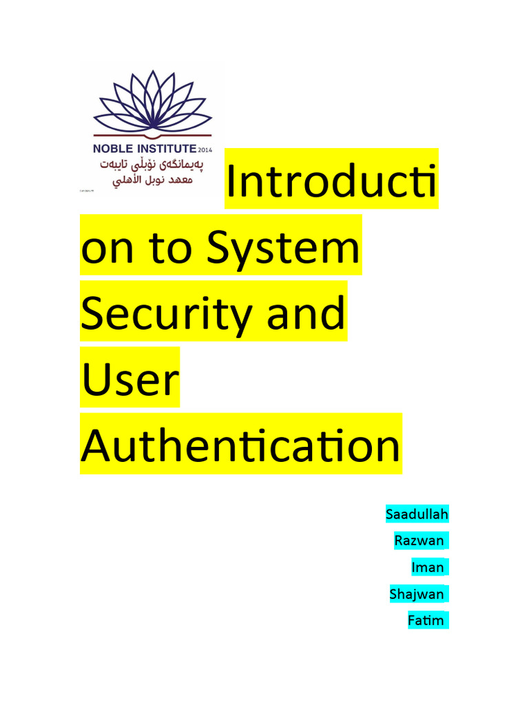 Introduction To System Security And User Authentication Pdf Security Computer Security