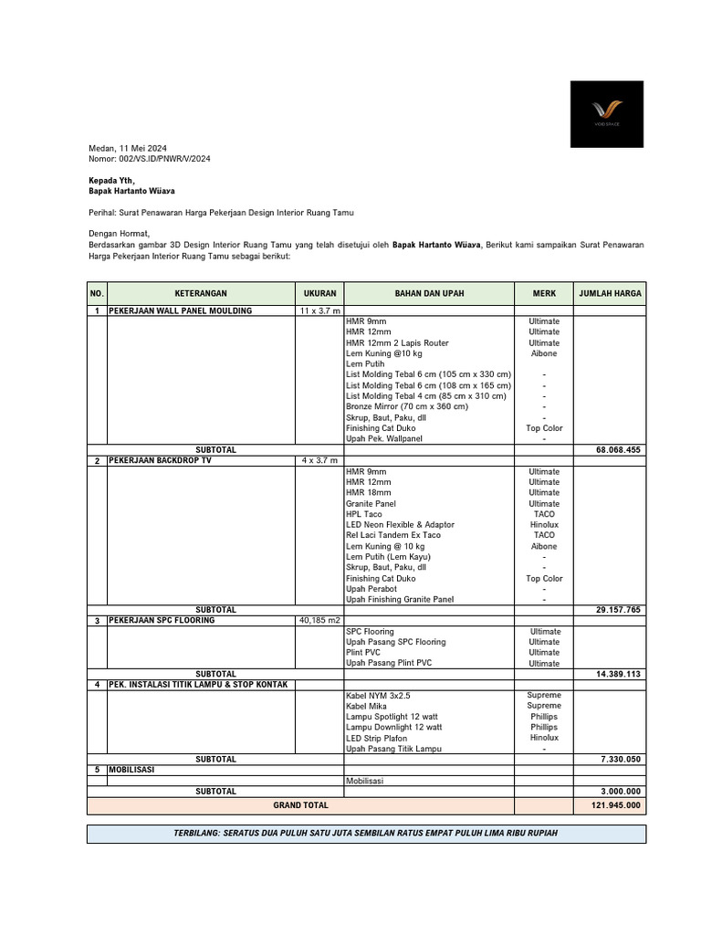Penawaran Harga Design Interior | PDF