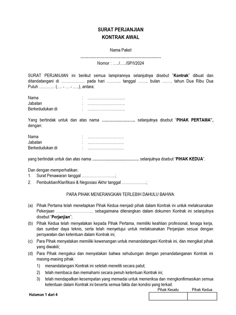 Surat Perjanjian Kontrak Awal 2024 | PDF