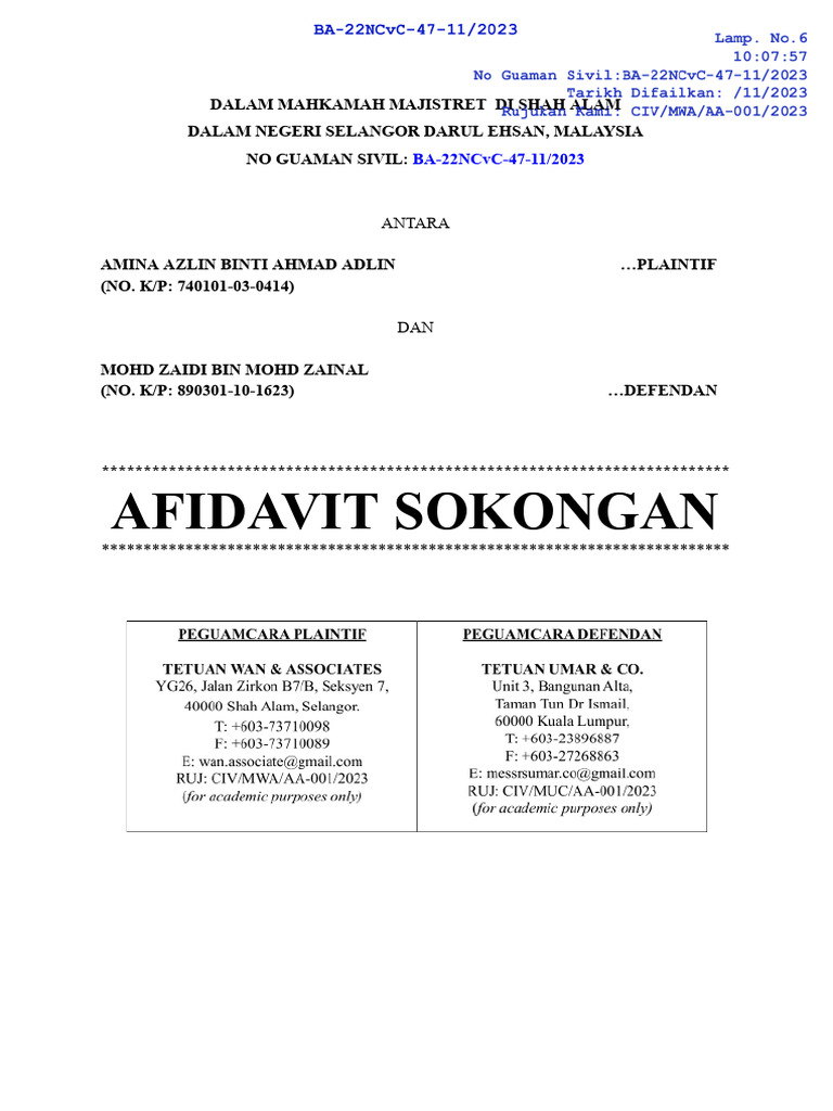 Afidavit Sokongan | PDF