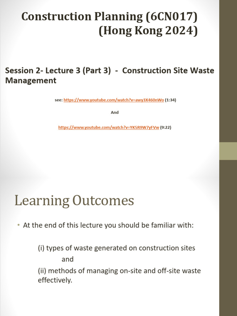 Session 2 - Lecture 3 Part 3 - Construction Site Waste Management (Feb 2024) | Download Free PDF ...