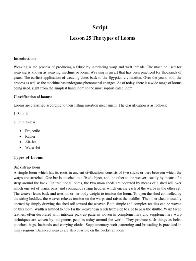 W7-L1 - Script - Lesson 25 The Types of Looms200302090903031515 | PDF ...