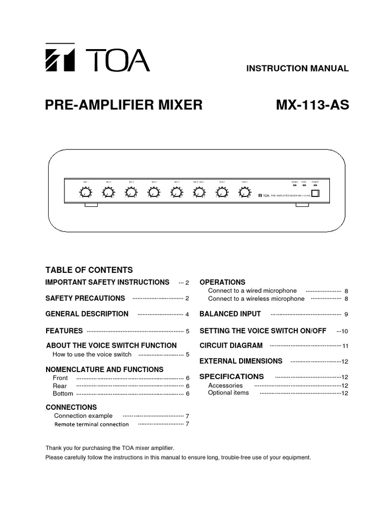3949 MX 113 Pre Amplifier Mixer Manual | PDF | Microphone | Electrical ...