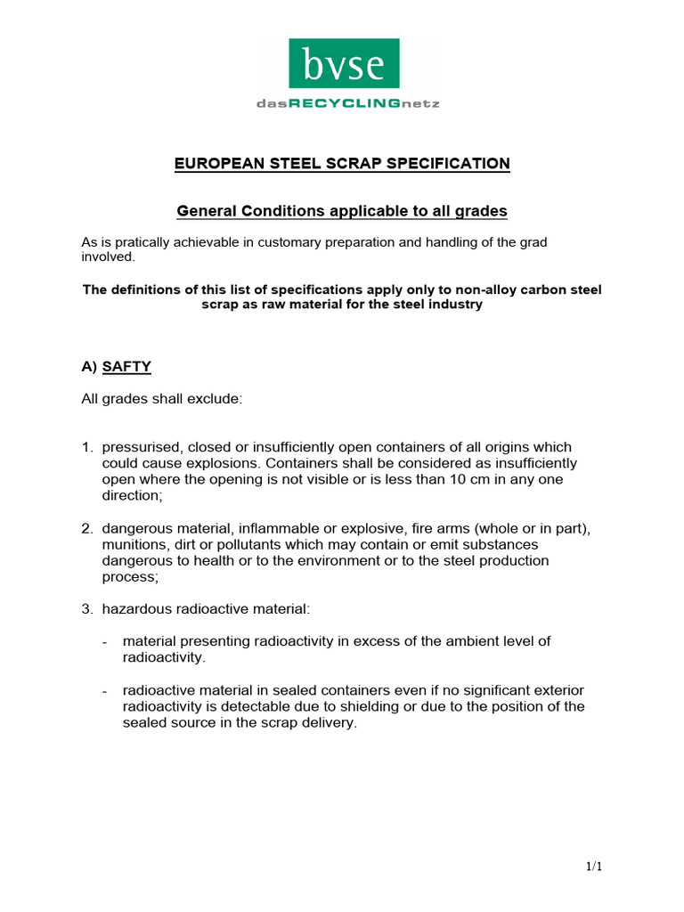 European Steel Scrap Specification | PDF | Scrap | Steel