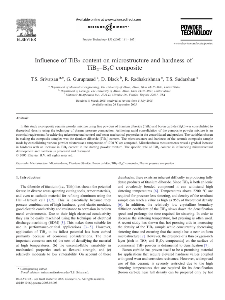 TiB2 Content Effects on Composite Hardness | PDF | Sintering ...