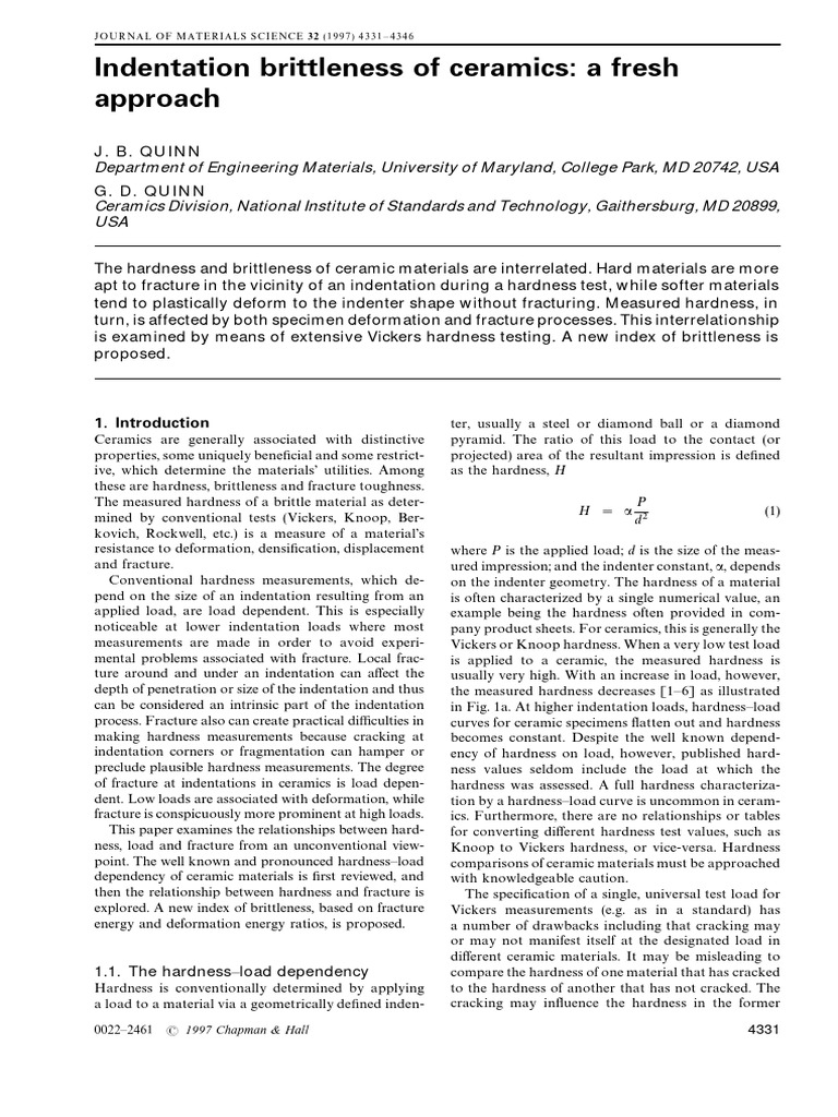 Indentation Brittleness in Ceramics | PDF | Hardness | Fracture