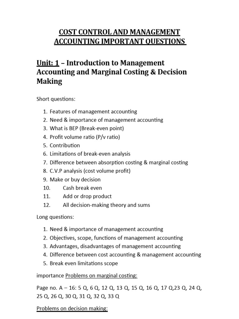 Ccma Important Questions | Download Free PDF | Cost Accounting | Financial Accounting