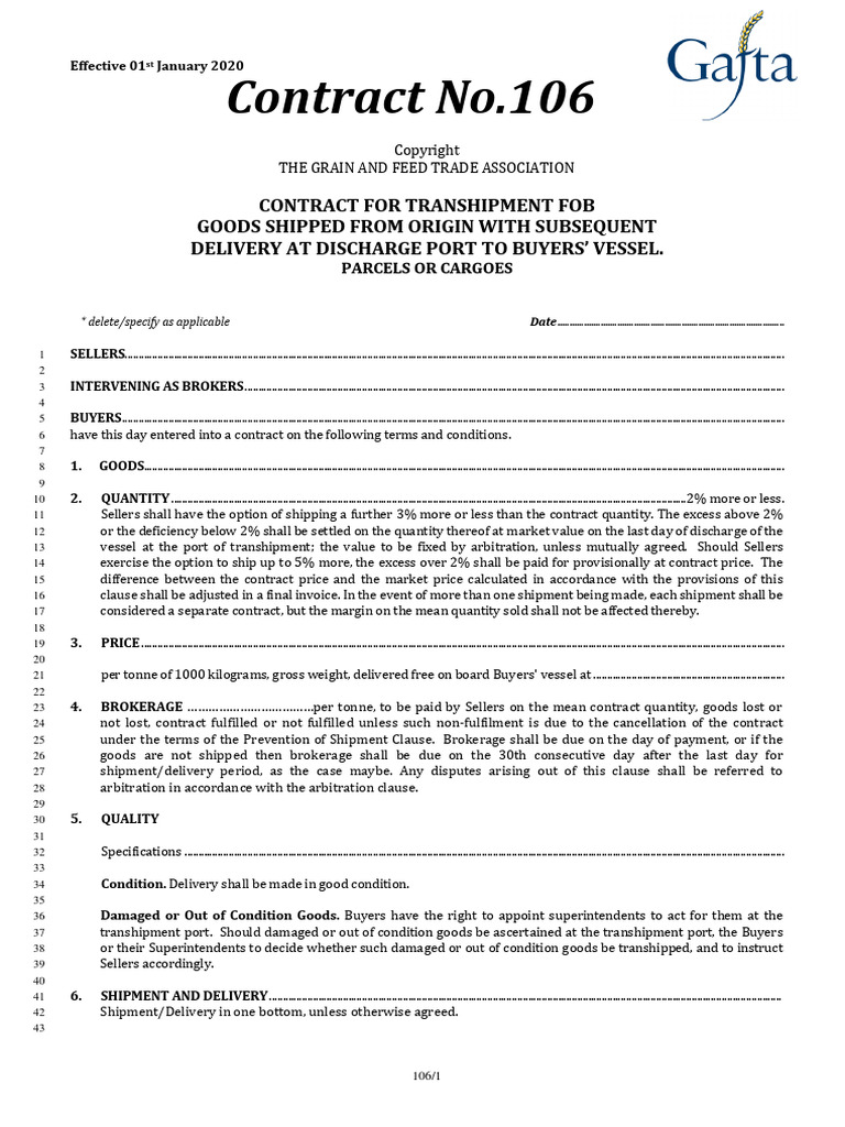 Contract For Transhipment Fob | PDF | Arbitration | Cargo