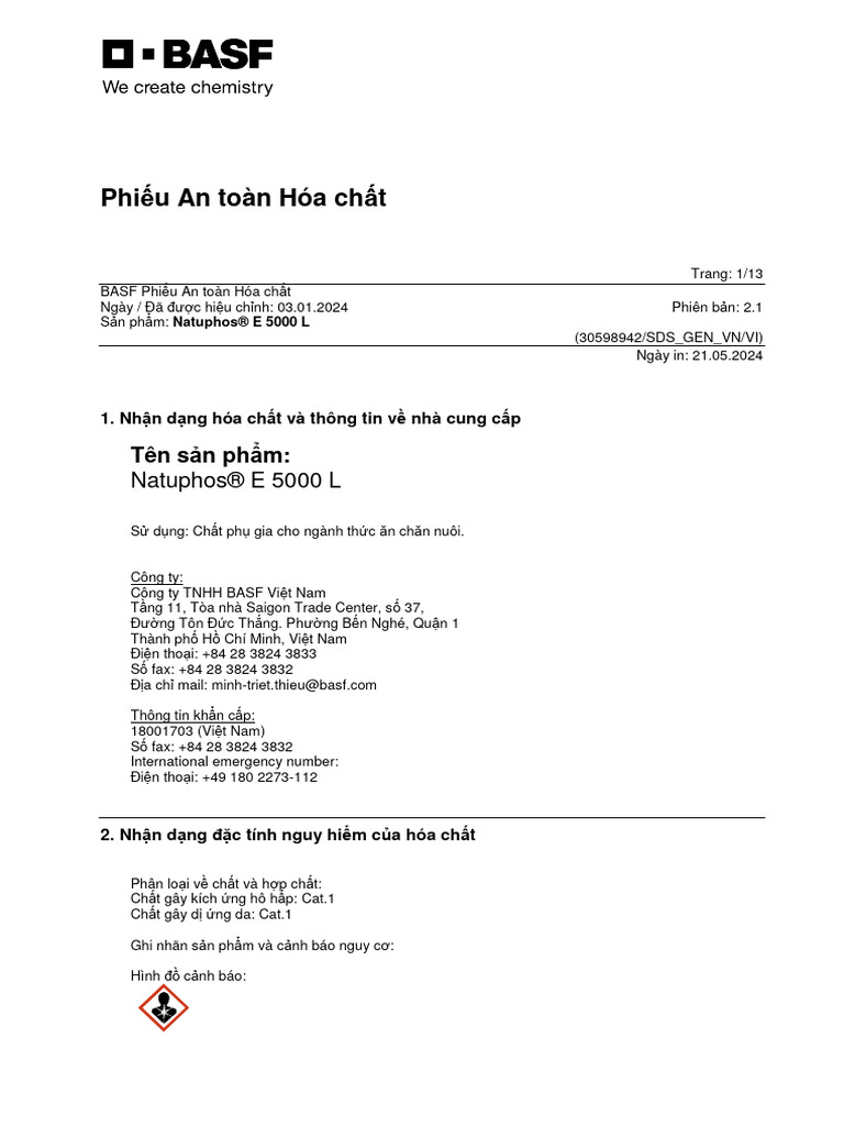 Natuphos+E+5000+L 30598942 SDS GEN VN VI 2-1 | PDF
