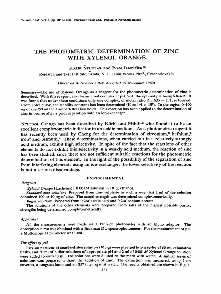 Zinc Titration Xylenol Orange | PDF | Ph | Acid