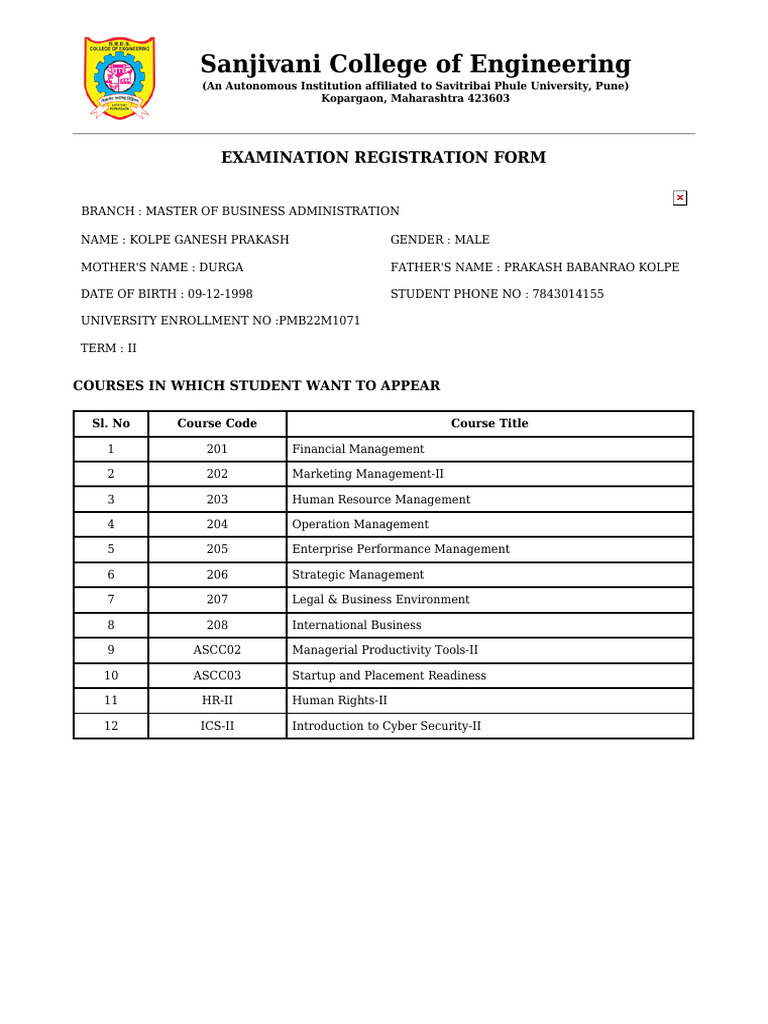 Exam Registration Form | PDF | Business