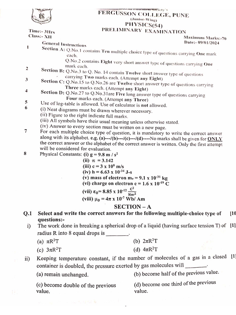 Physics Preliminary Exam Pune | PDF