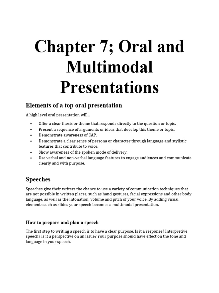 Chapter 7 Oral and Multimodal Presentations | PDF | Speech | Public ...