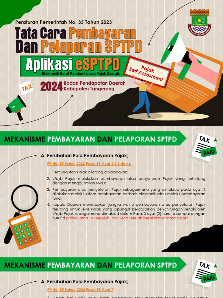 Tata Cara Pembayaran Pelaporan SPTPD TangKab 2024 | PDF