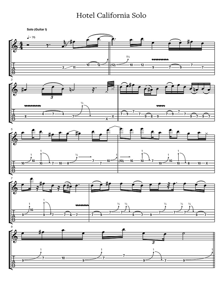 Hotel California Solo Sheet Music | PDF | Irish Musical Instruments | Guitars