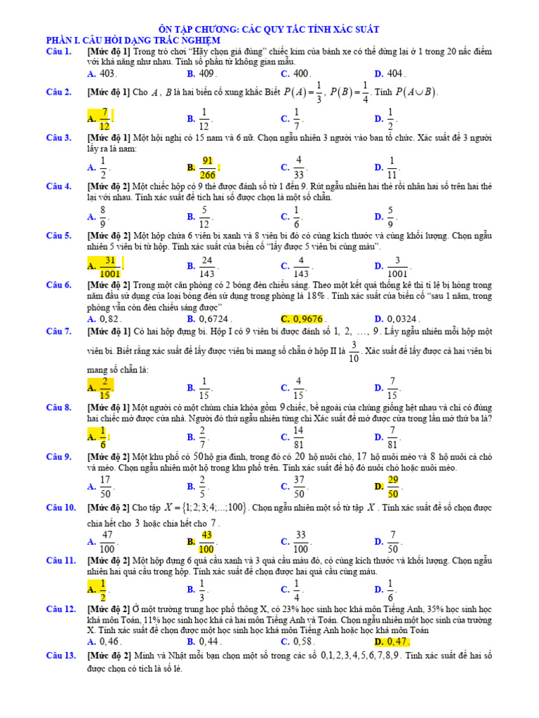 Quy Tac Tinh Xac Suat - Full Loi Giai | PDF