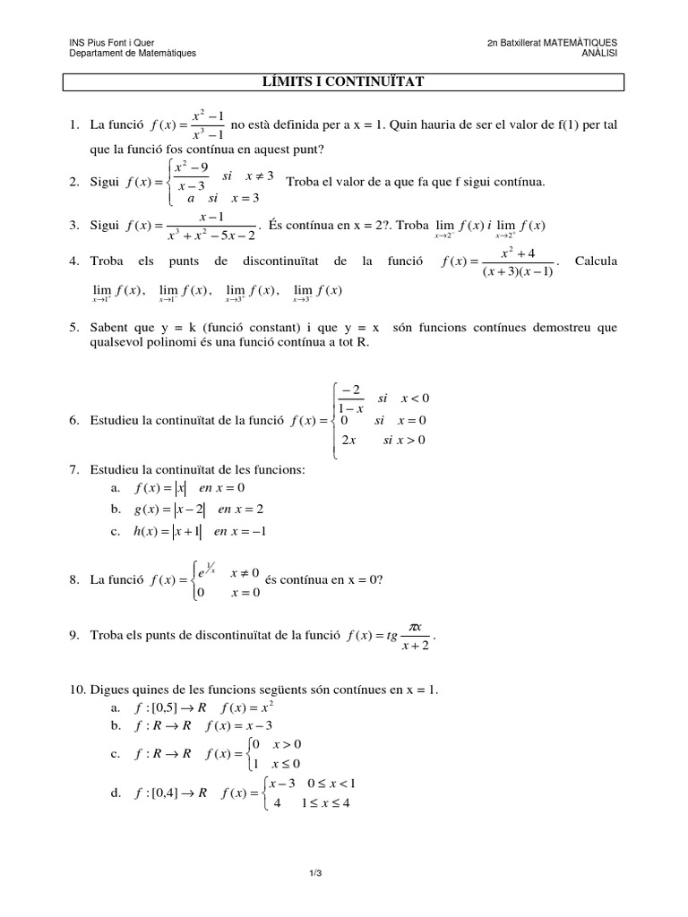 BAT2 - MAT - 01 - Limits I Continuitat | PDF