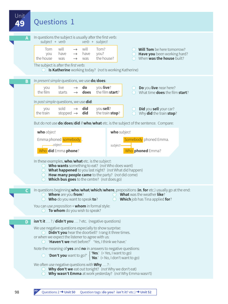 Unit 8 (Question and Aux Verb) | PDF | Subject (Grammar) | Verb