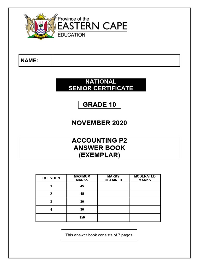 ACCOUNTING P2 AB GR10 NOV2020 - English | PDF | Depreciation | Book Value