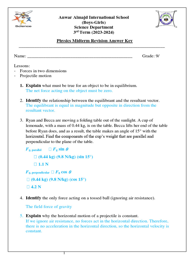 3rd Mid G9 Phy Rev AK 2024 | PDF | Force | Applied And Interdisciplinary Physics