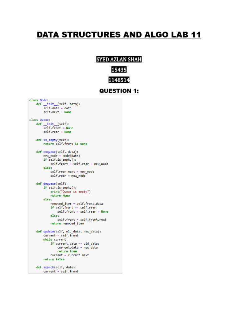 Dsa Lab 11 Azlan Download Free Pdf Queue Abstract Data Type Algorithms And Data Structures