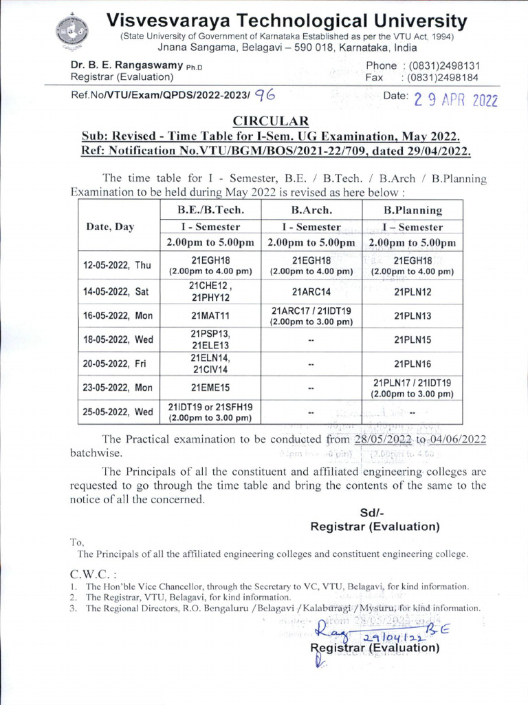 1 Sem Time Table | PDF