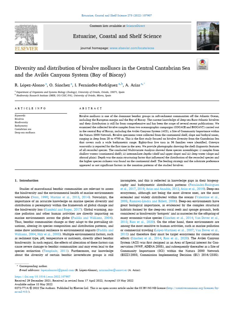 Diversity and Distribution of Bivalve Molluscs in The Central ...