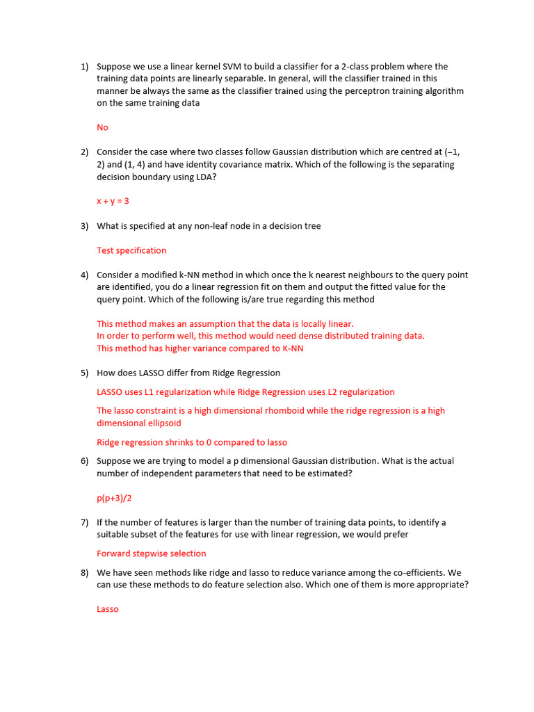 Nptel ML Questions | PDF | Regression Analysis | Statistical Classification