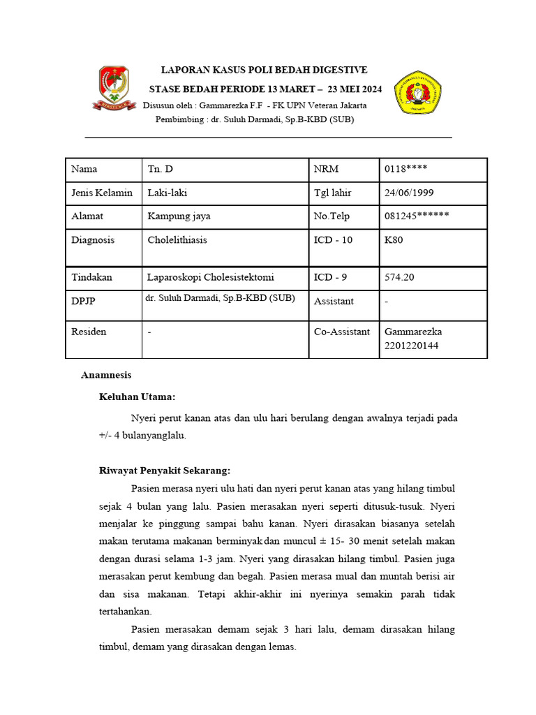 LAPORAN KASUS POLI - BEDAH DIGESTIVE - Gammarezka F.F | PDF