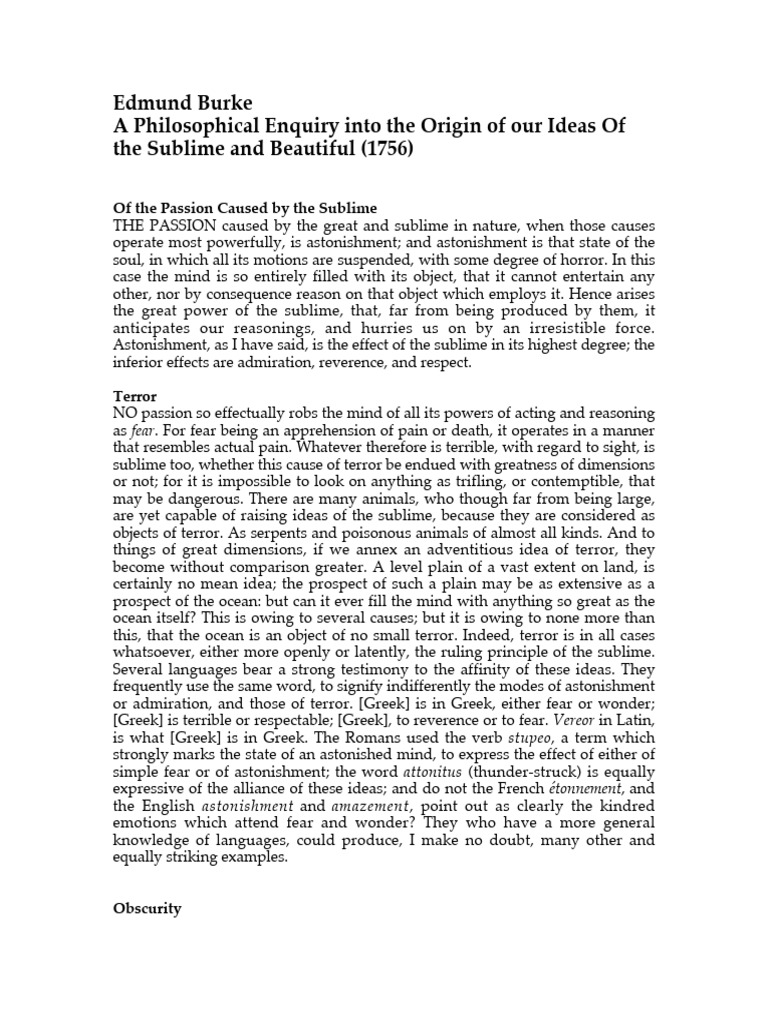 Burke on the Sublime and Beautiful | PDF | Idea | Reason