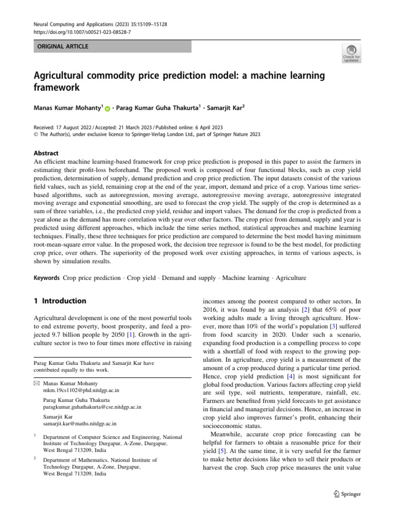 Agricultural Commodity Price Prediction Model A Machine Learning | Download Free PDF ...