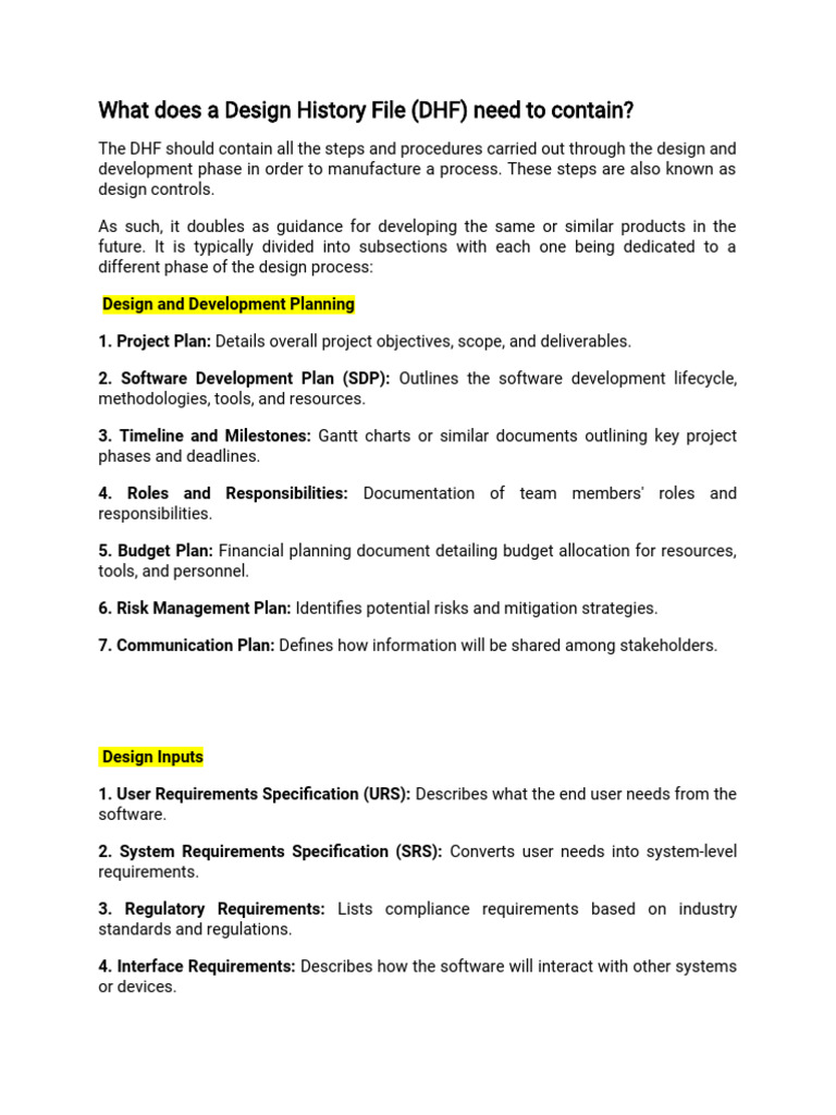 What Does A Design History File (DHF) Need To Contain? | PDF | Software ...