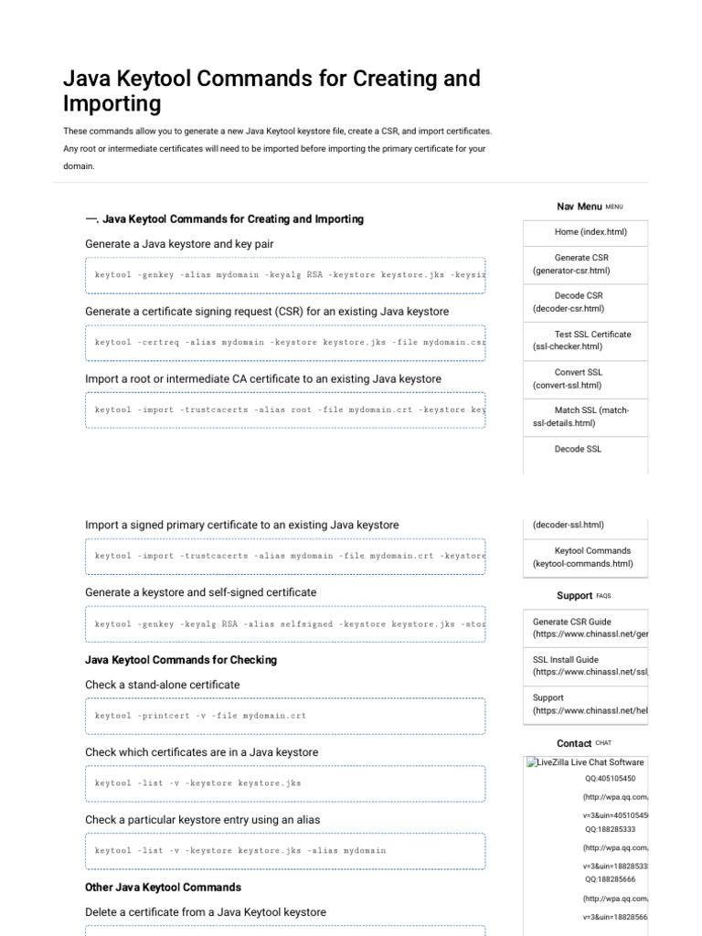The Most Common Java Keytool Keystore Commands-CHINASSL | PDF | Public Key Certificate | Software