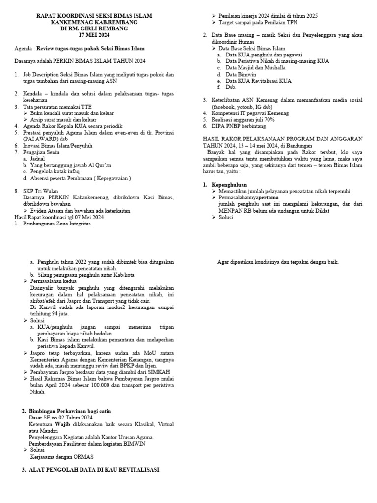 Rapat Koordinasi Bimas Islam 2024 | PDF
