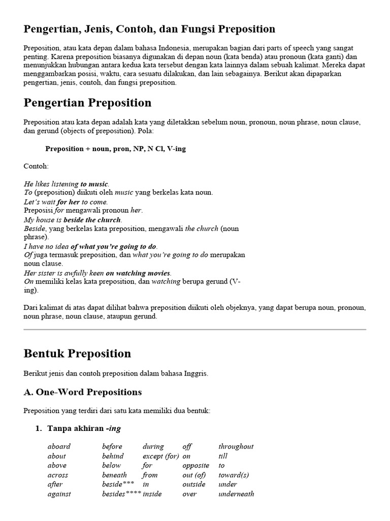 Preposition 1 | PDF | Preposition And Postposition | Morphology