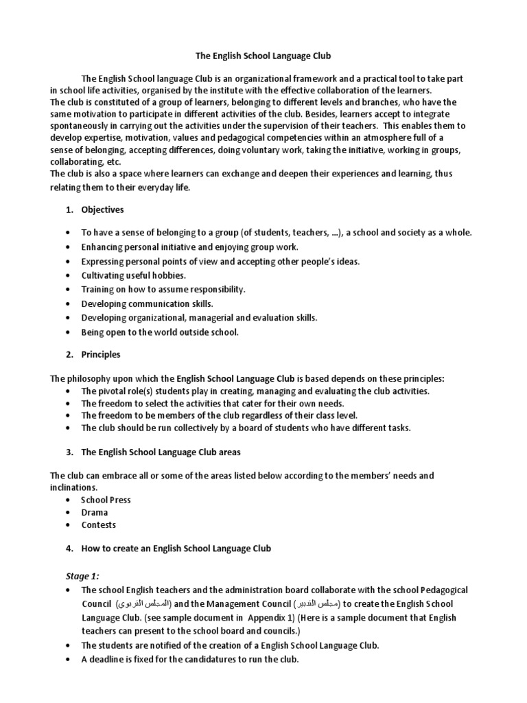 English School Language Club Overview | PDF | Magazines | Editing