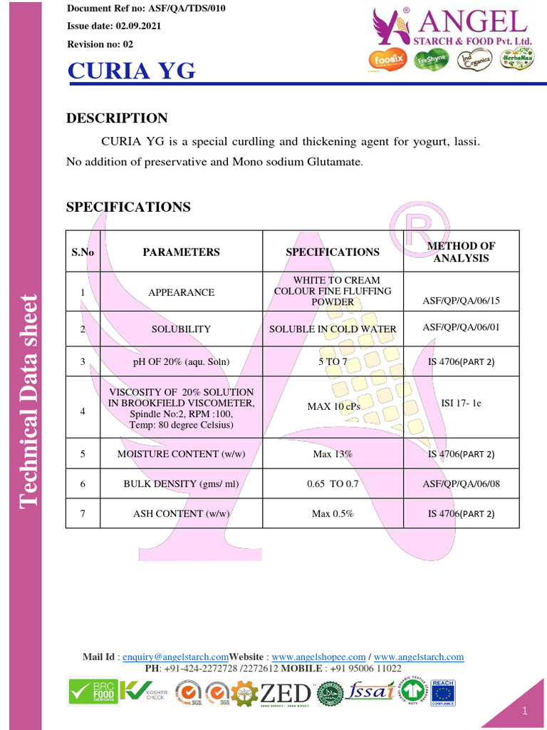 Asf - TDS - Curia Yg-R002 | PDF | Materials | Chemical Substances