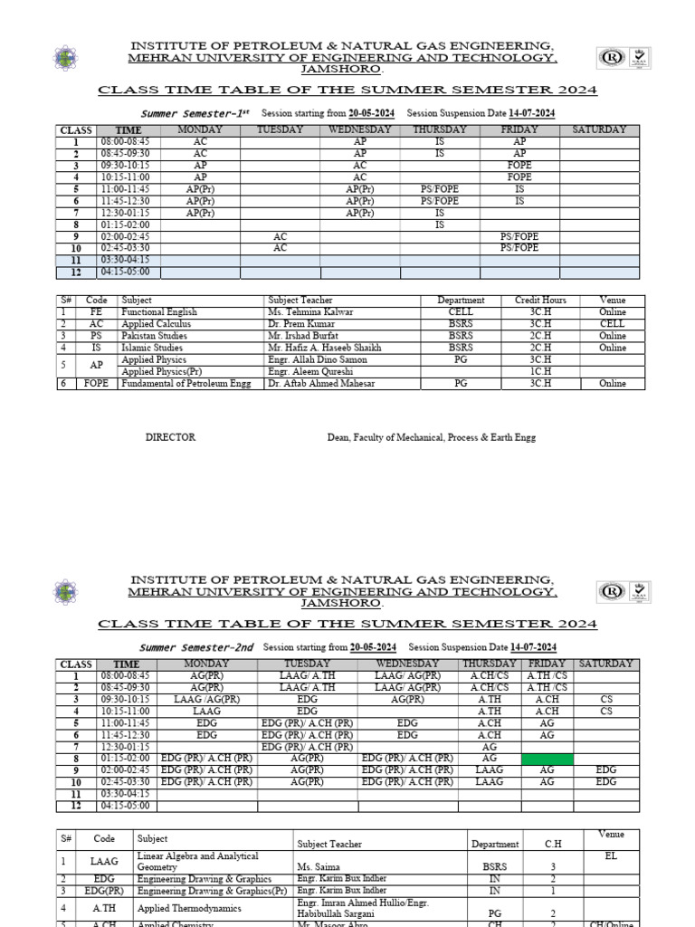 Summer 2024 Timetable | PDF