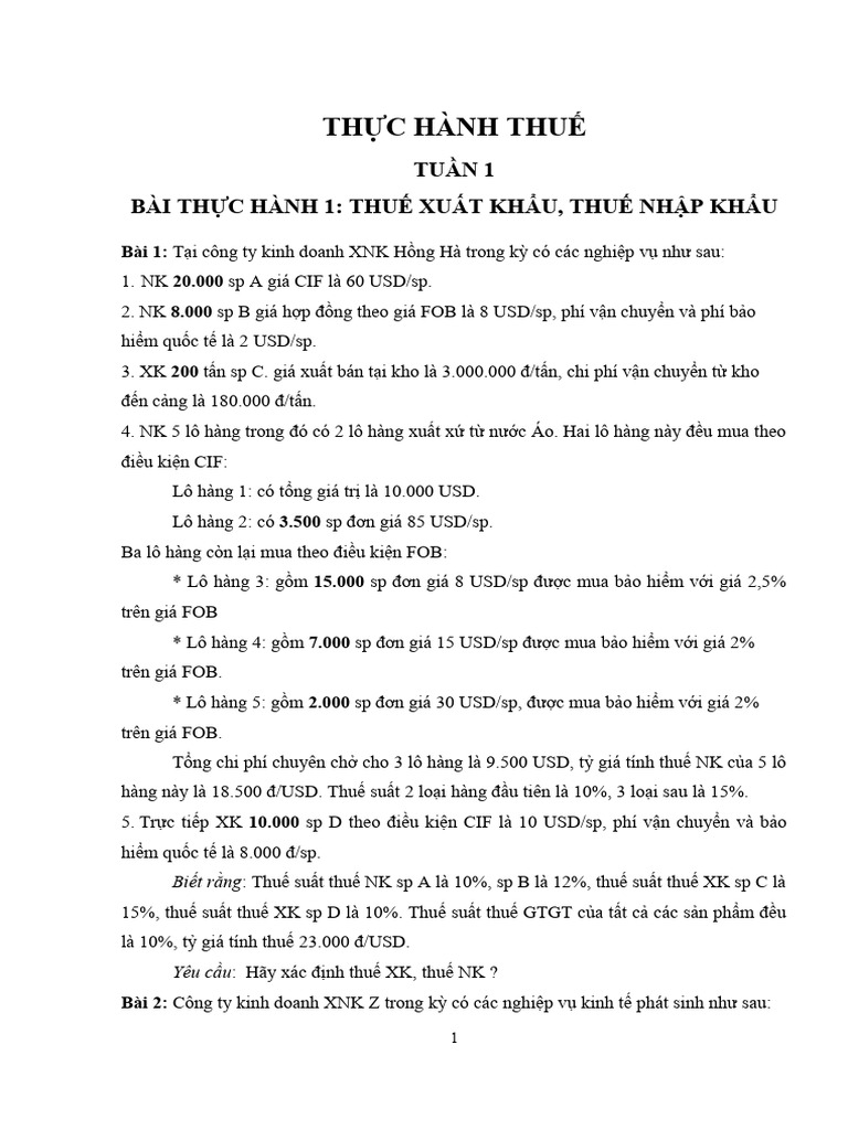 ĐỀ BÀI TH THUẾ - sv | PDF