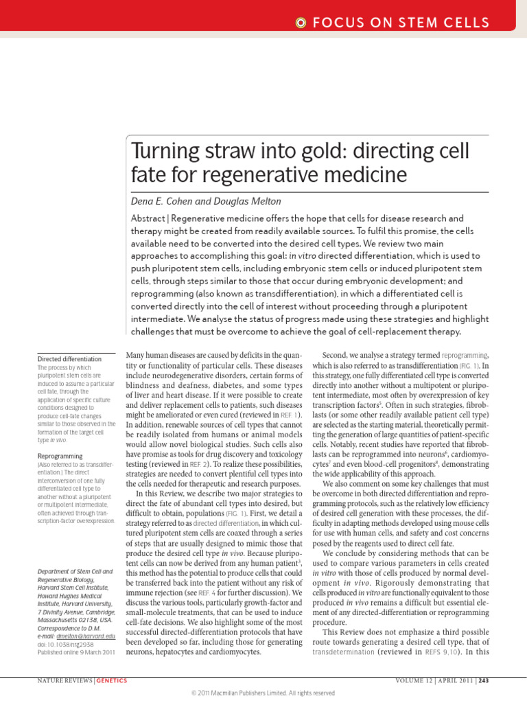 Turning Straw Into Gold - Directing Cell Fate For Regenerative Medicine ...