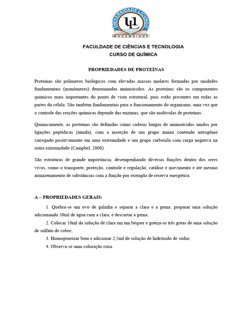 Protocolo-LAB 4 - Proteins | PDF | Química | Proteínas