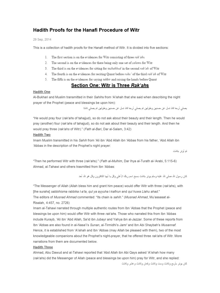3 Witr Proof From Ahadeeth | PDF | Hadith | Muhammad