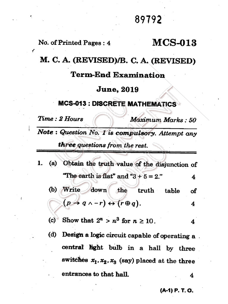 MCS-13 J-2019 | PDF | Function (Mathematics) | Mathematics