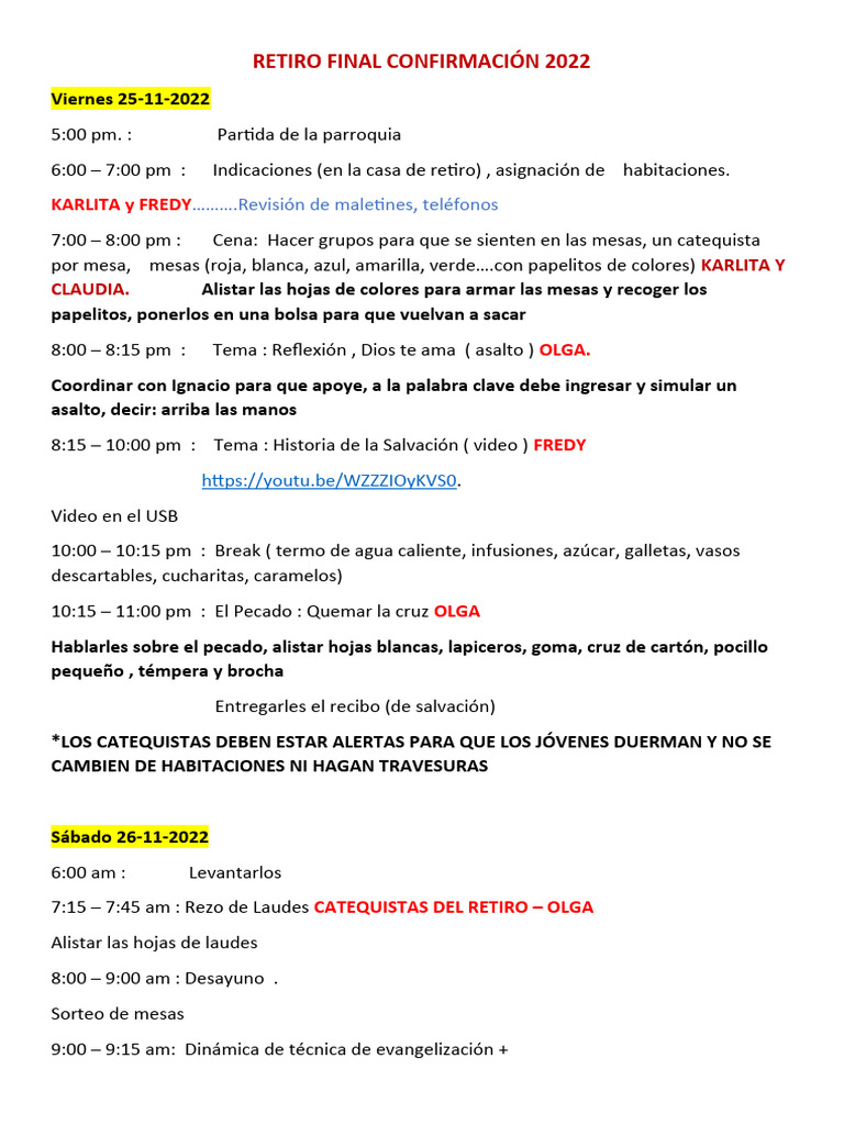 Programa Retiro Confirmación 2022 | PDF | Adoración Cristiana Y Liturgia