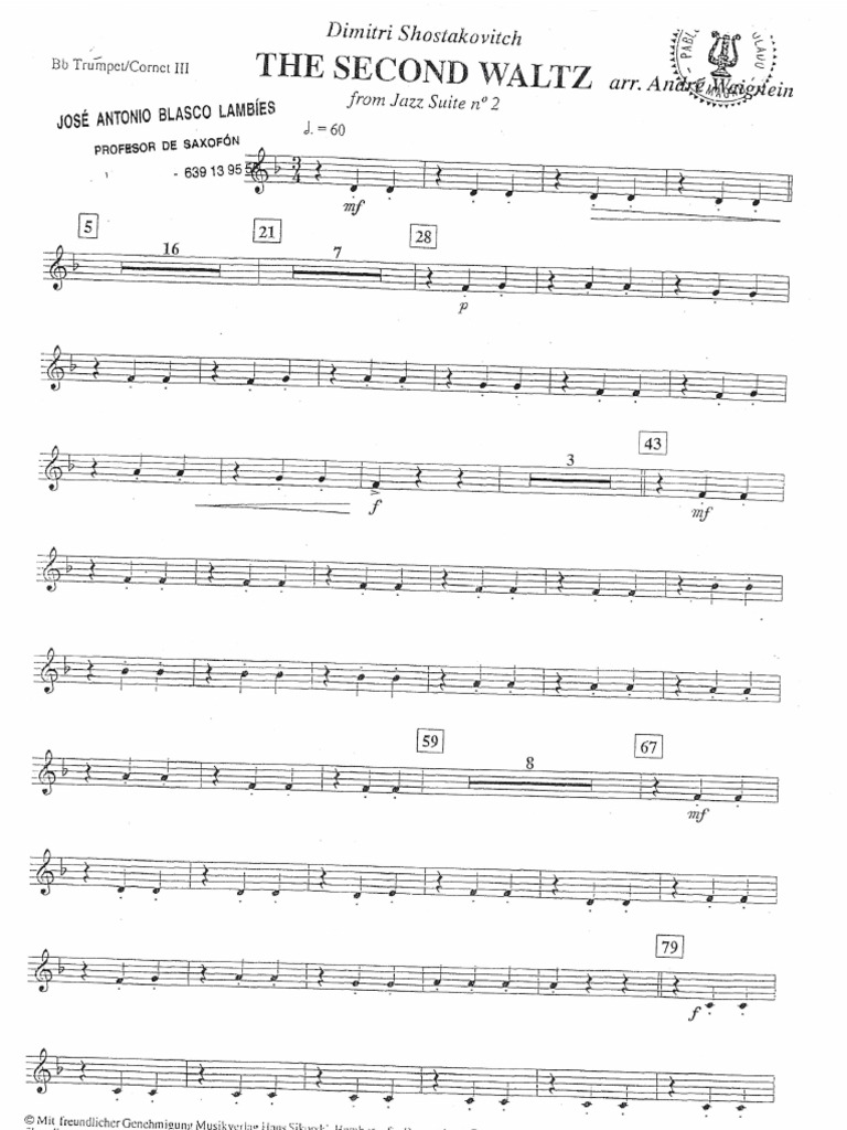 The Second Waltz by Dimitiri Shostakovitch Trumpet 3 | PDF