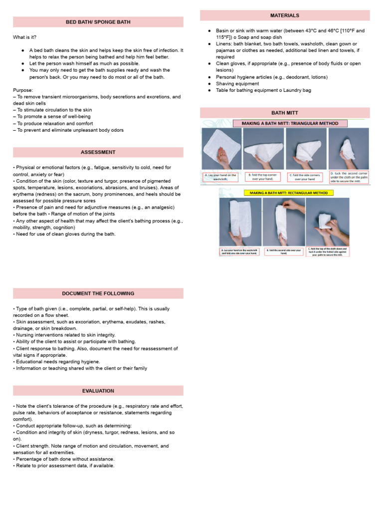 Bed Bath Guide: Steps and Benefits | PDF | Bathing | Hygiene